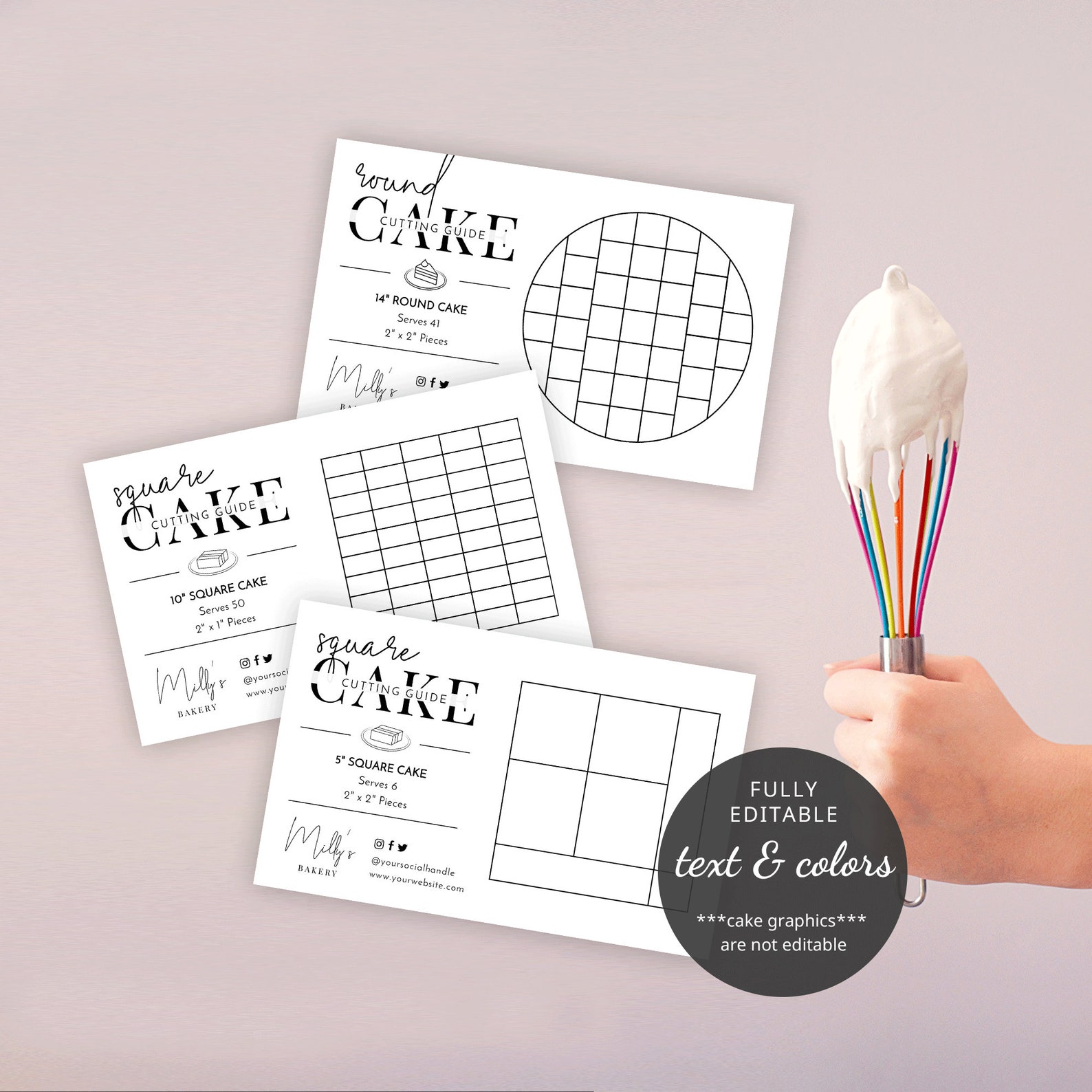 Round & Square Cake Cutting Guides Editable Wedding Cakes | Etsy