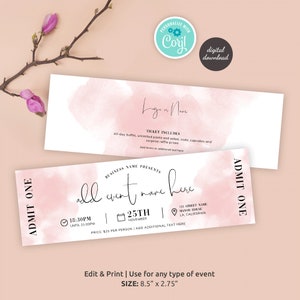 Editable Ticket Template Blush Pink Watercolor, Printable Event Entry ...