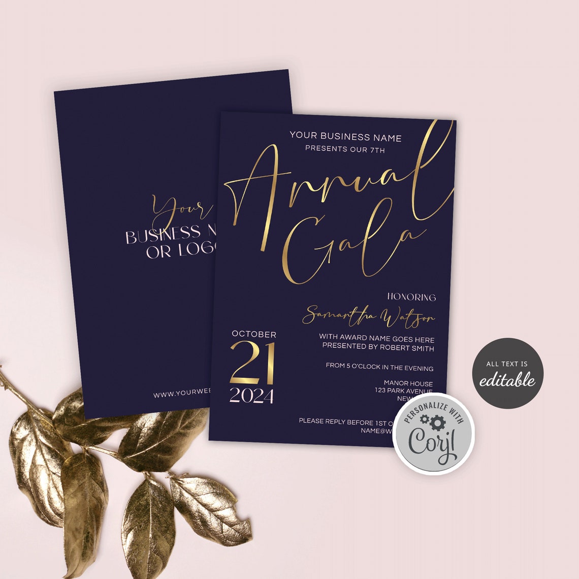 Navy & Gold Gala Invite Template, Editable and Printable Corporate ...