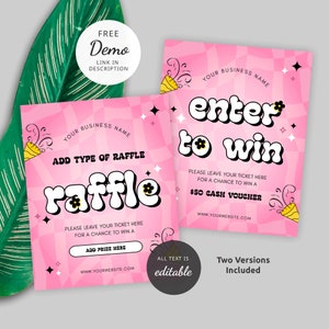 Trendy Retro Raffle Sign Template, Groovy Girly Pink Design ...