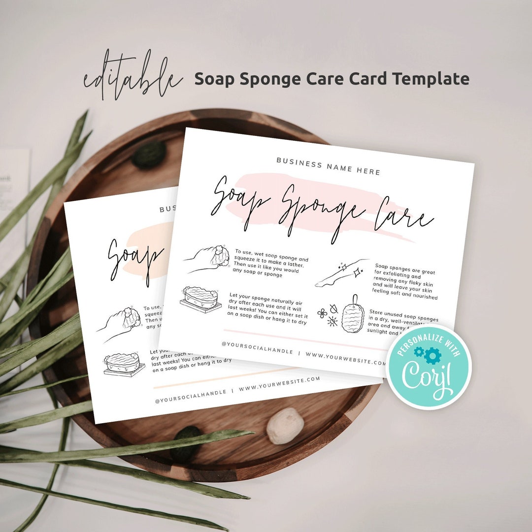 Soap Sponge Care Card Template, Customizable Scented Sponge Care Guide ...