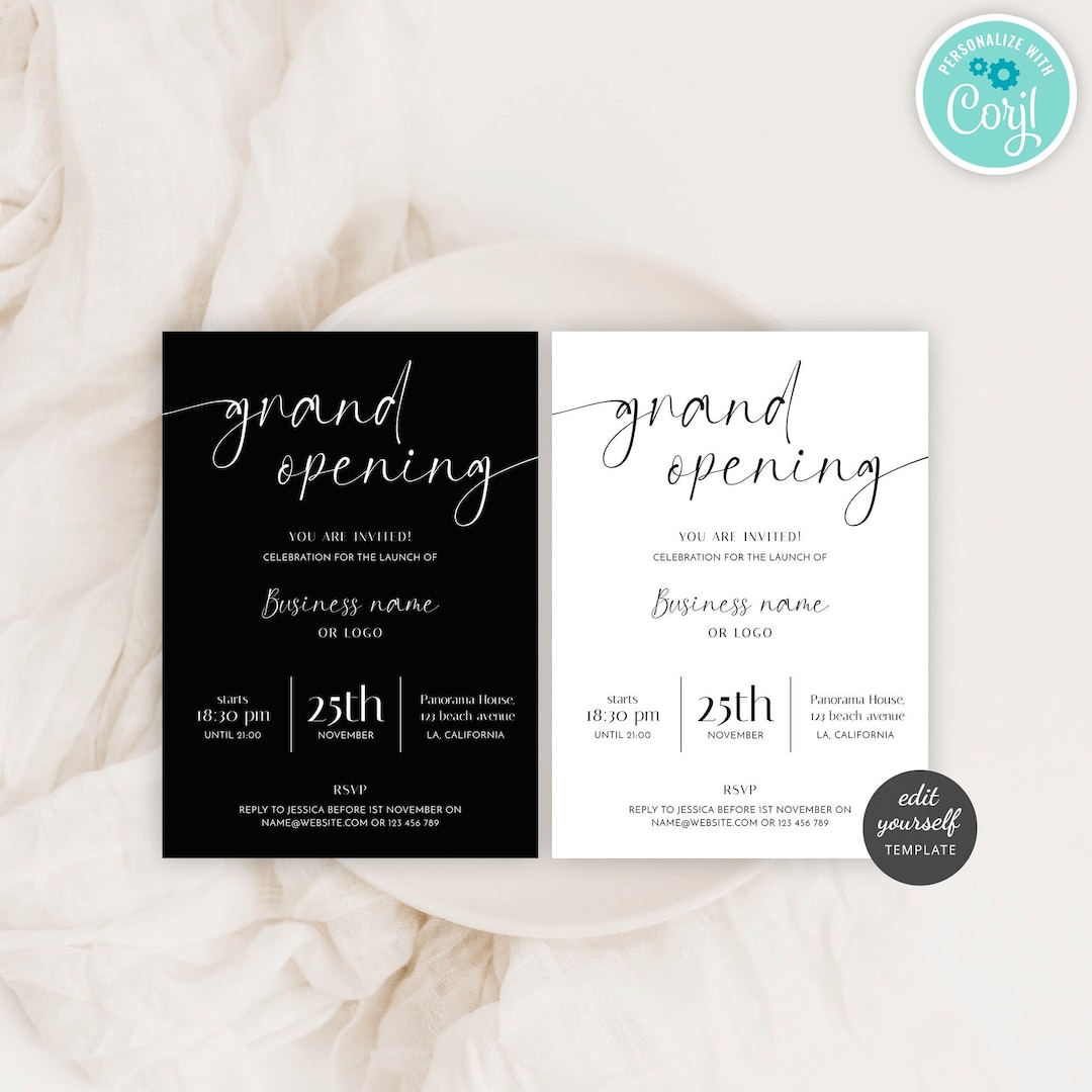 Business Grand Opening Template, Elegant Launch Party Invite Design ...