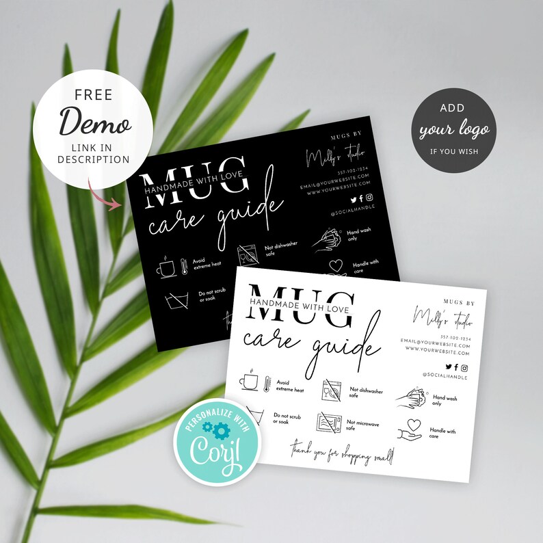 Mug Care Instructions Template Editable Hot Cup Care Cards - Etsy