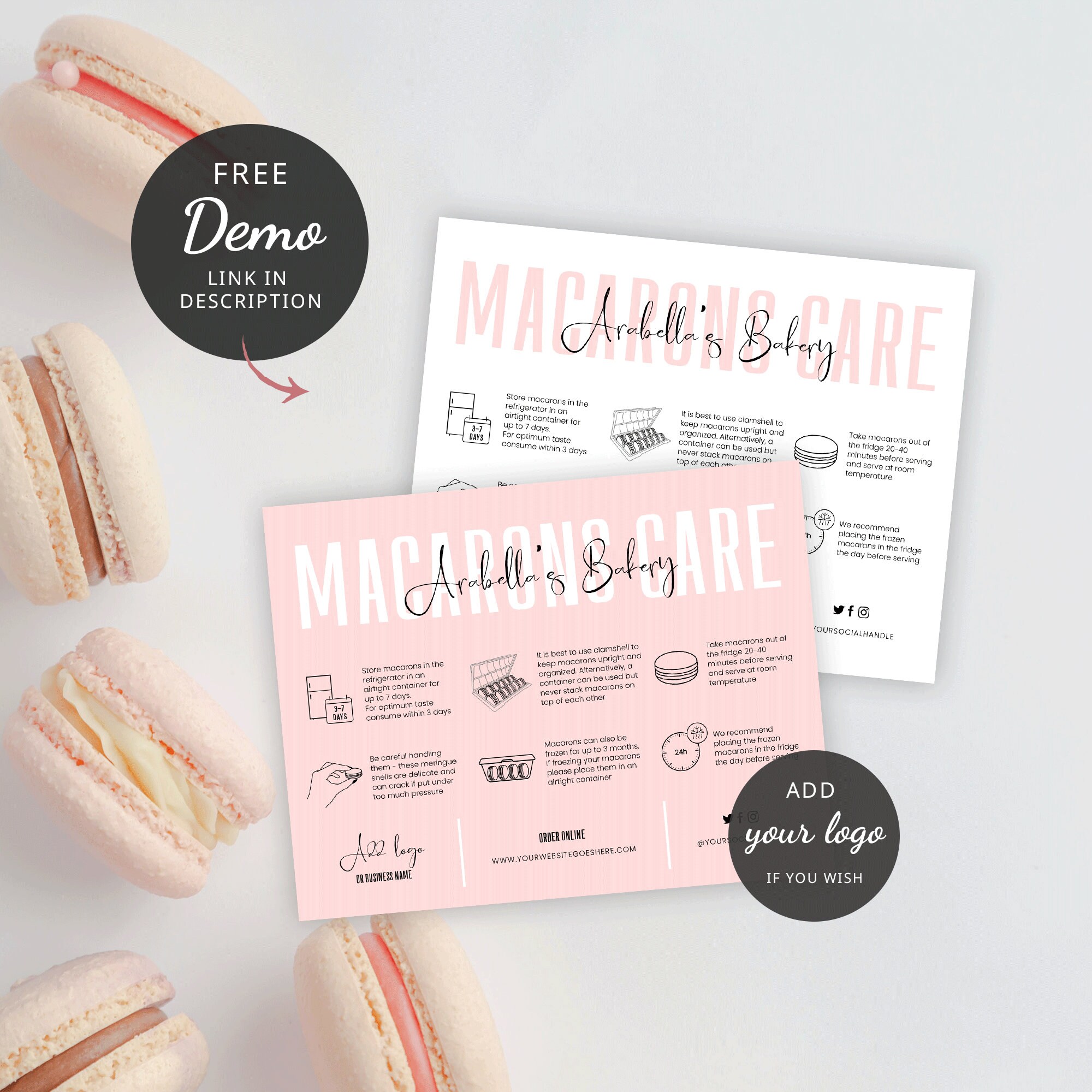 Custom Macarons Care Card Feminine Macaron Care Guide - Etsy