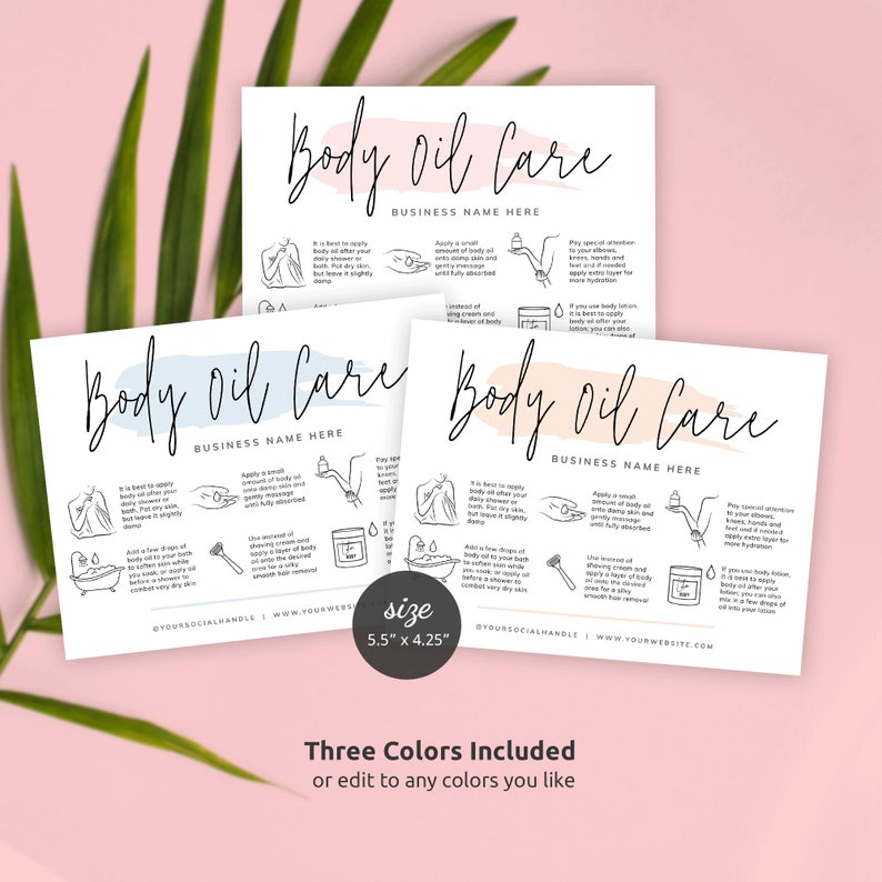Editable Body Oil Care Card Template Feminine Dry Oil - Etsy