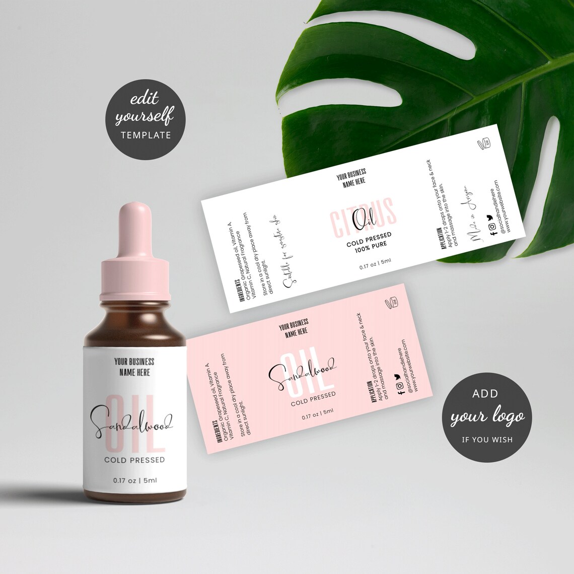 Essential Oil Bottle Label Template Editable 5ml 10ml 15ml | Etsy