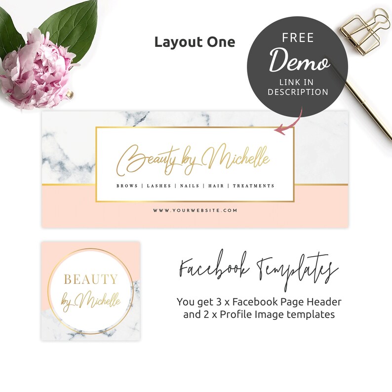 DIY Facebook Header Template Marble & Gold Editable Facebook - Etsy
