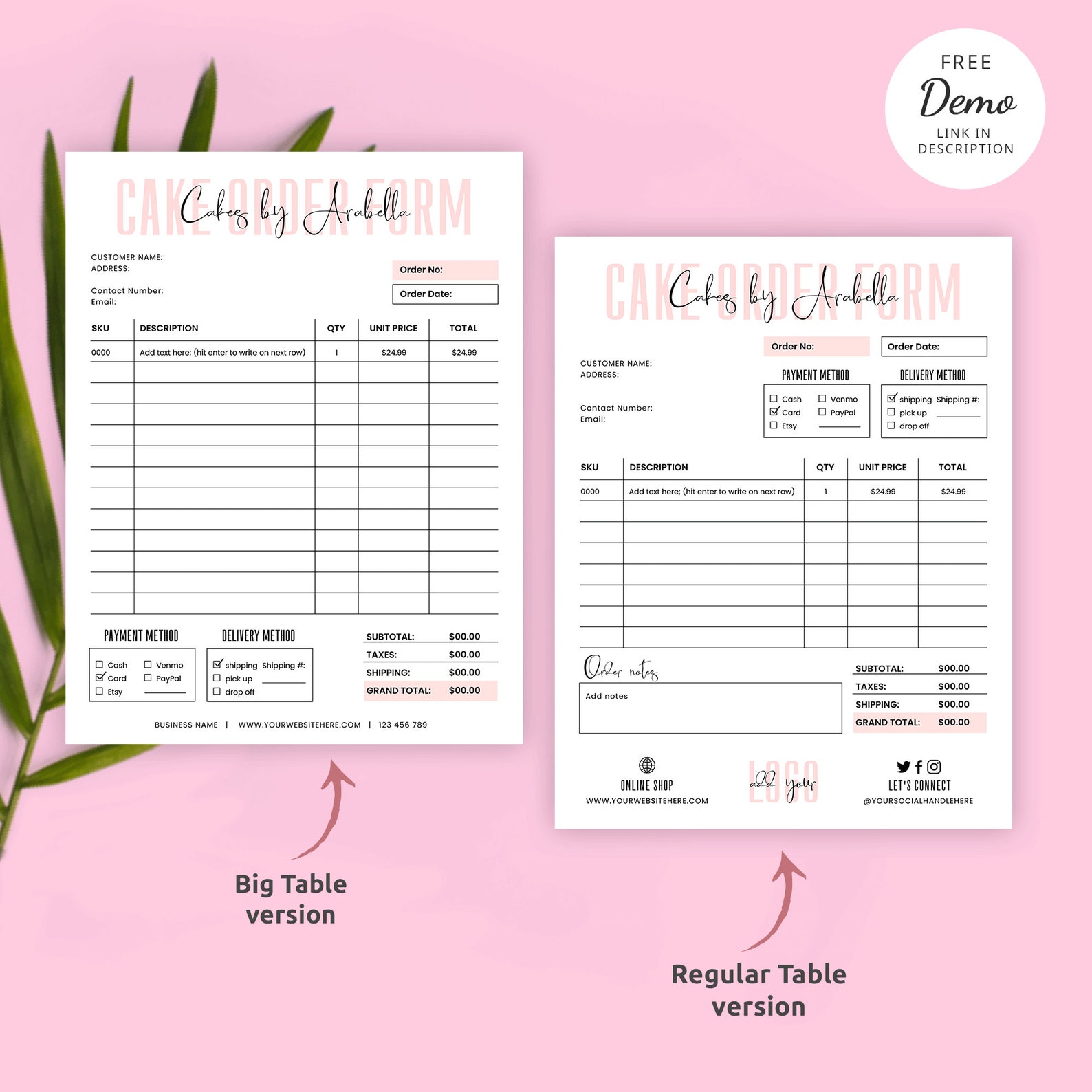 Cake Order Form Template, Editable Bakery Invoice Design, Instant ...