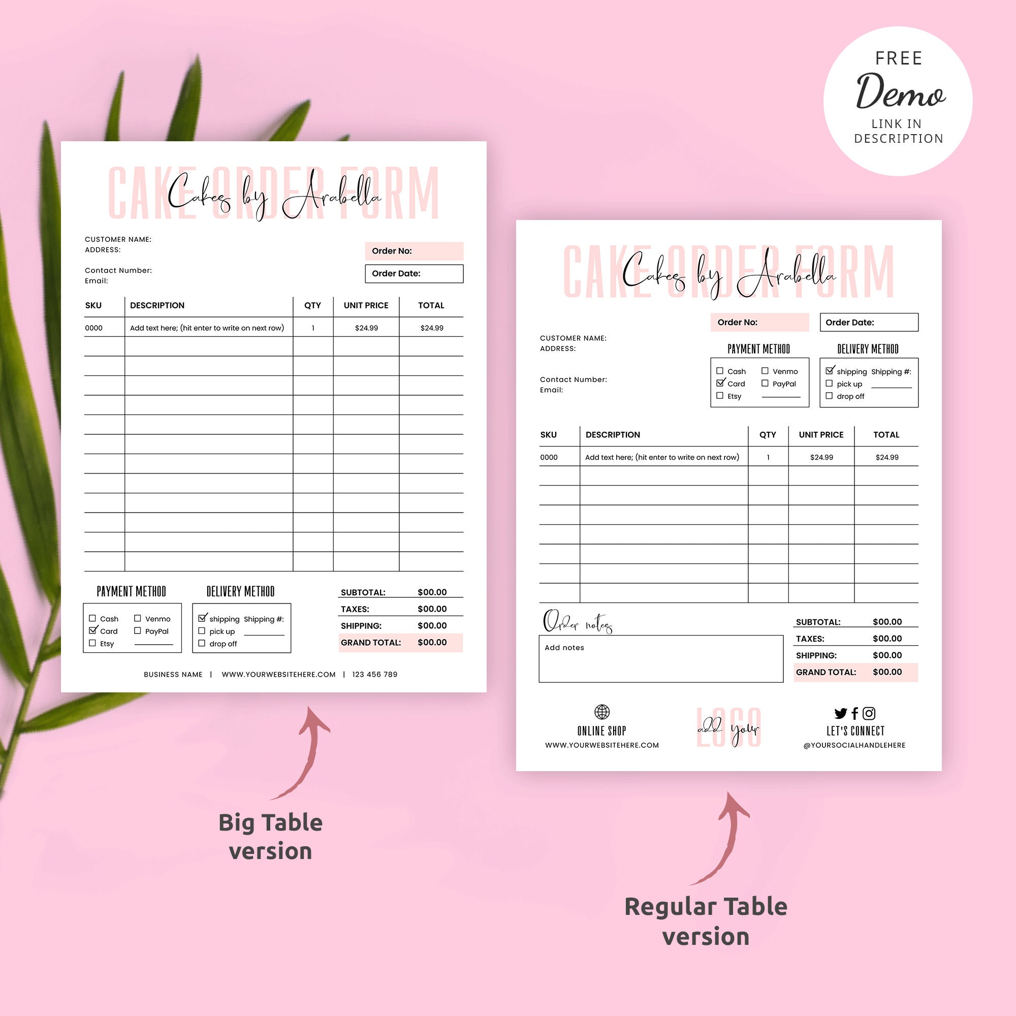 Cake Order Form Template, Editable Bakery Invoice Design, Instant ...