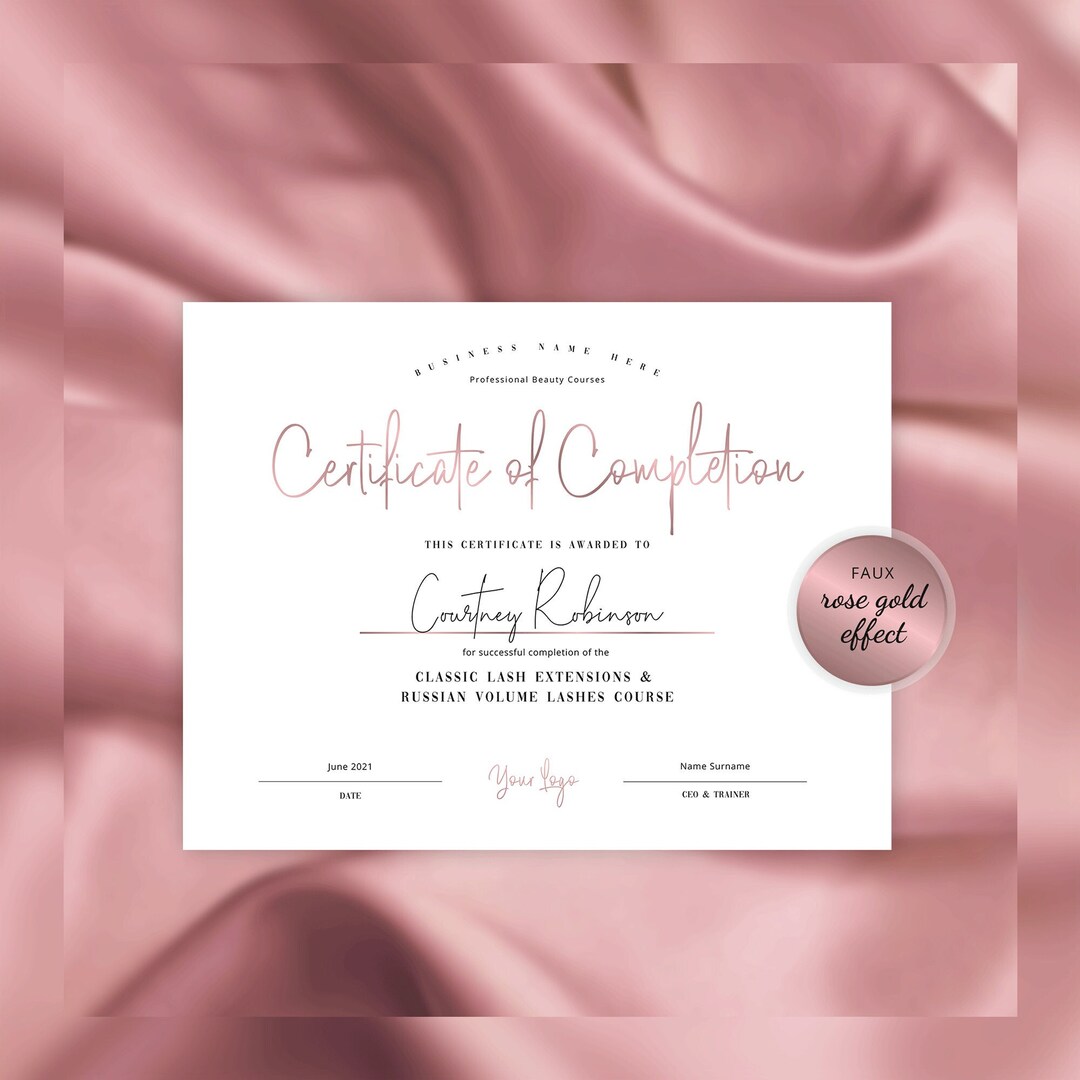 Rose Gold Completion Certificate Template, Customizable Certificate of ...