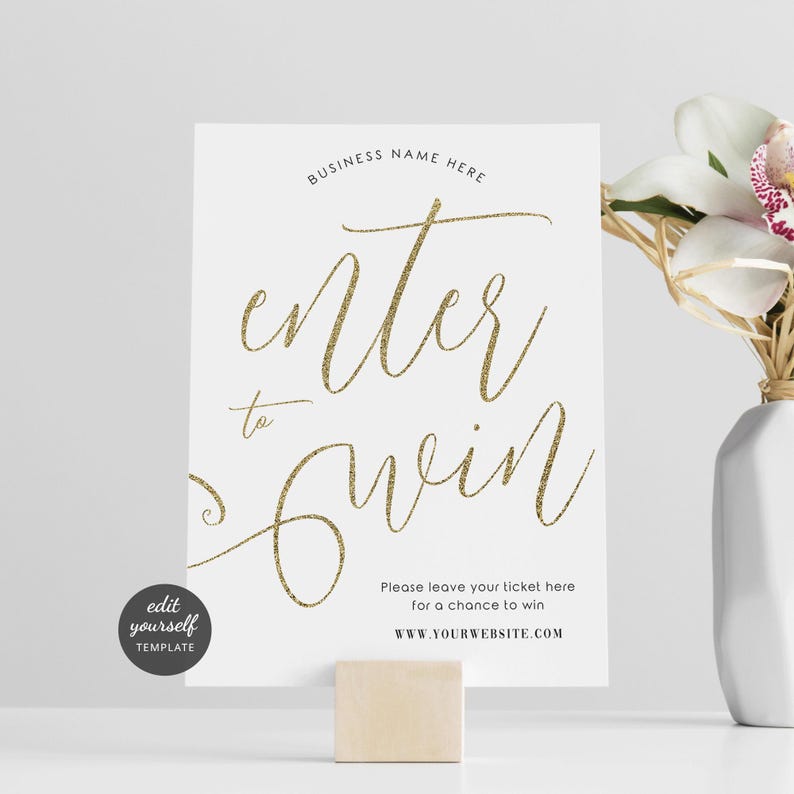 Gold Glitter Raffle Sign Template, Custom Enter to Win Party Poster 8 ...