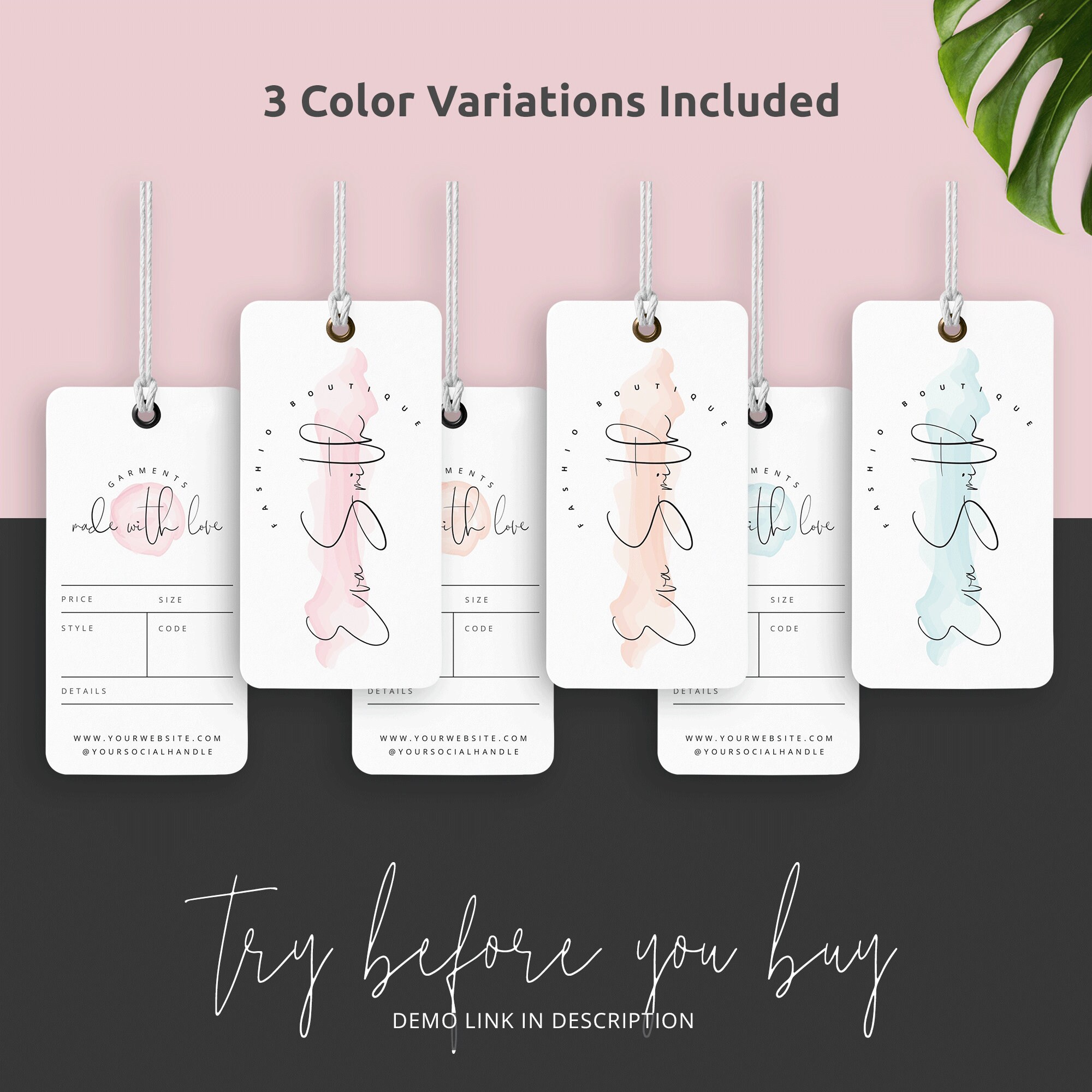 Elegant Product Hang Tags Template, Printable Fashion Sizing Label ...