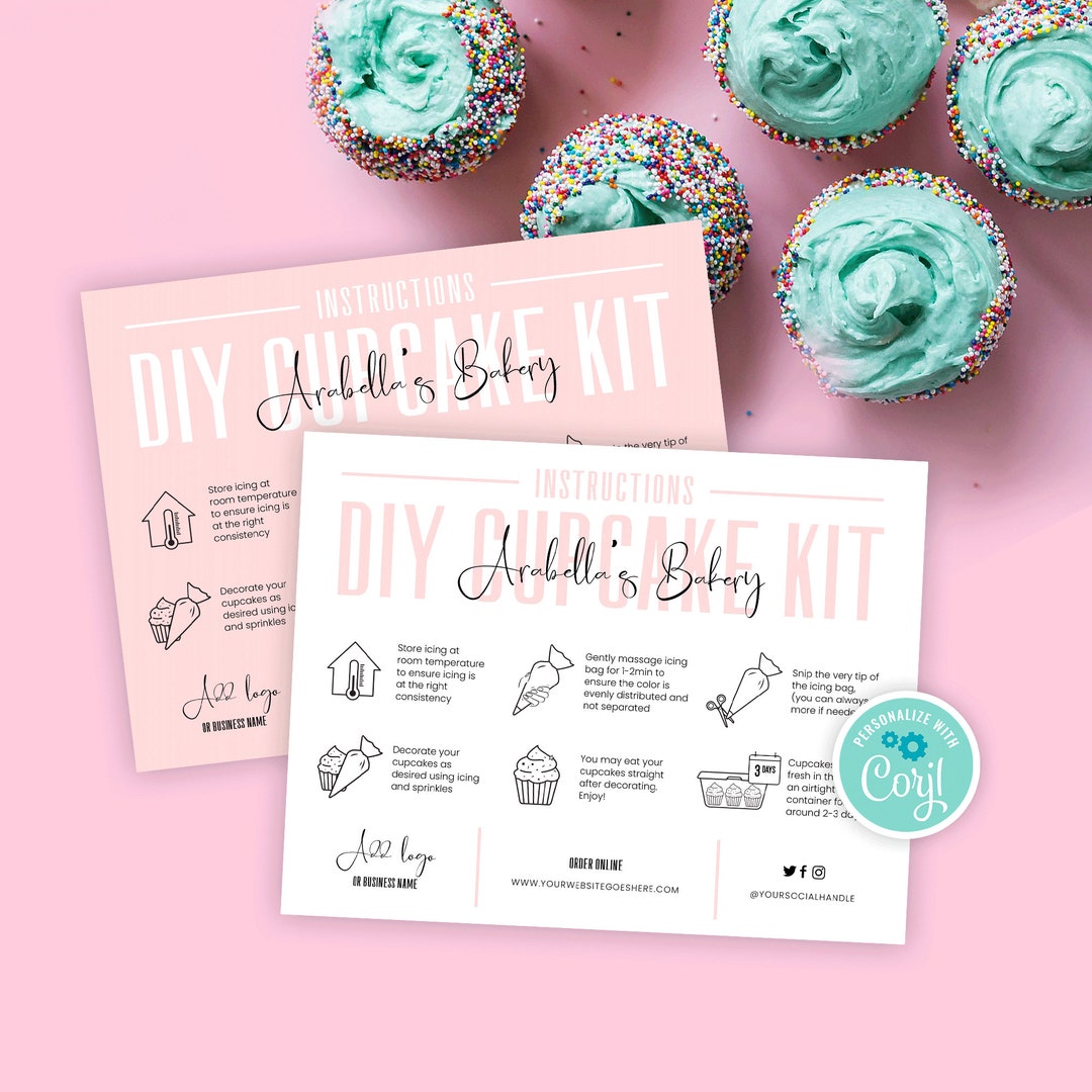 Cupcake Kit Instructions Template, Editable Cupcake Decorating Kit ...