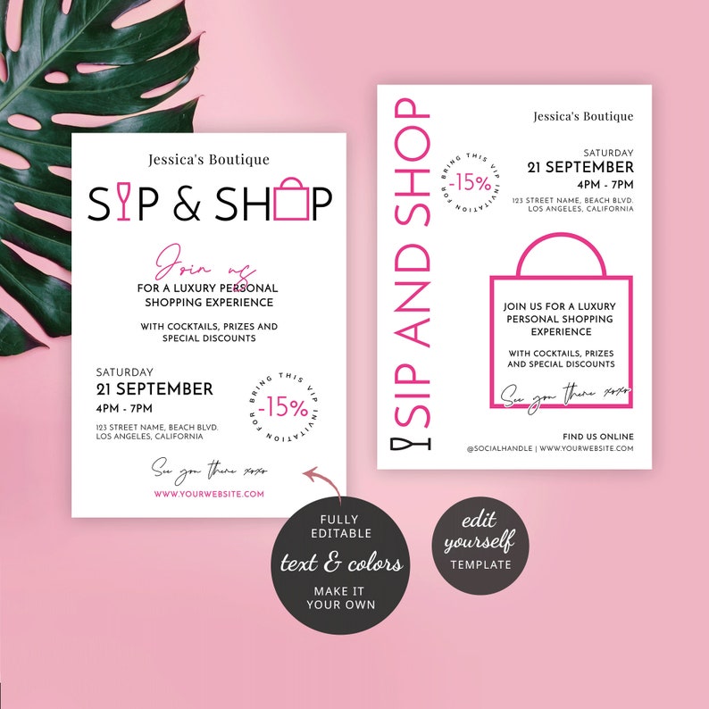 Sip and Shop Invite Template, Editable Boutique Launch Event Invitation ...