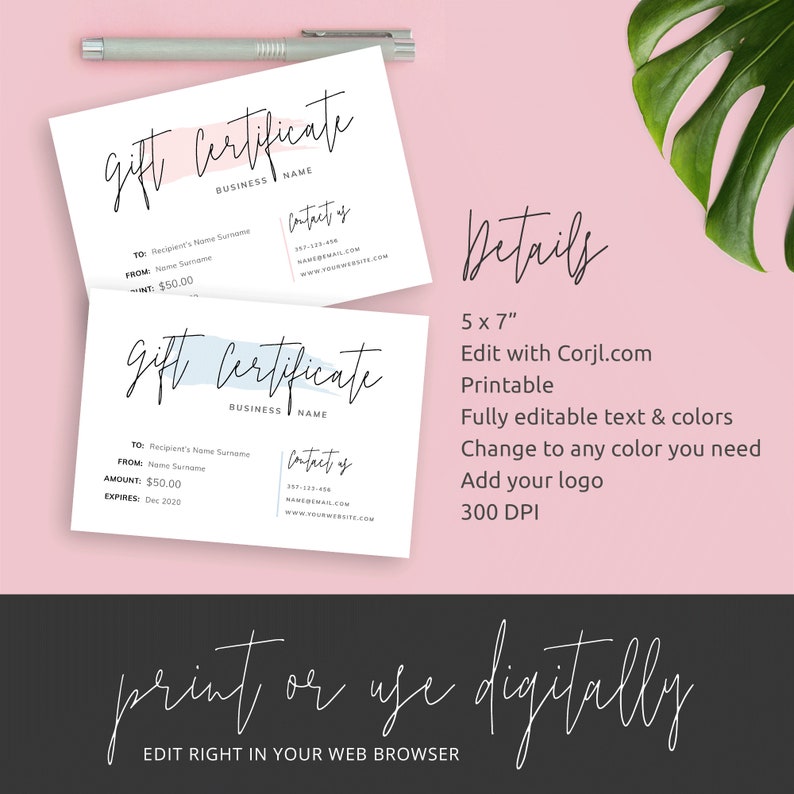 Gift Certificate Template Editable Gift Card Template | Etsy