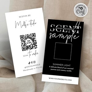 Sample Scent Card Template, Candle Fragrance Sampler, Minimalist Black ...