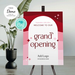 Modern Grand Opening Sign Template, Red and Pink Retro Launch Party ...