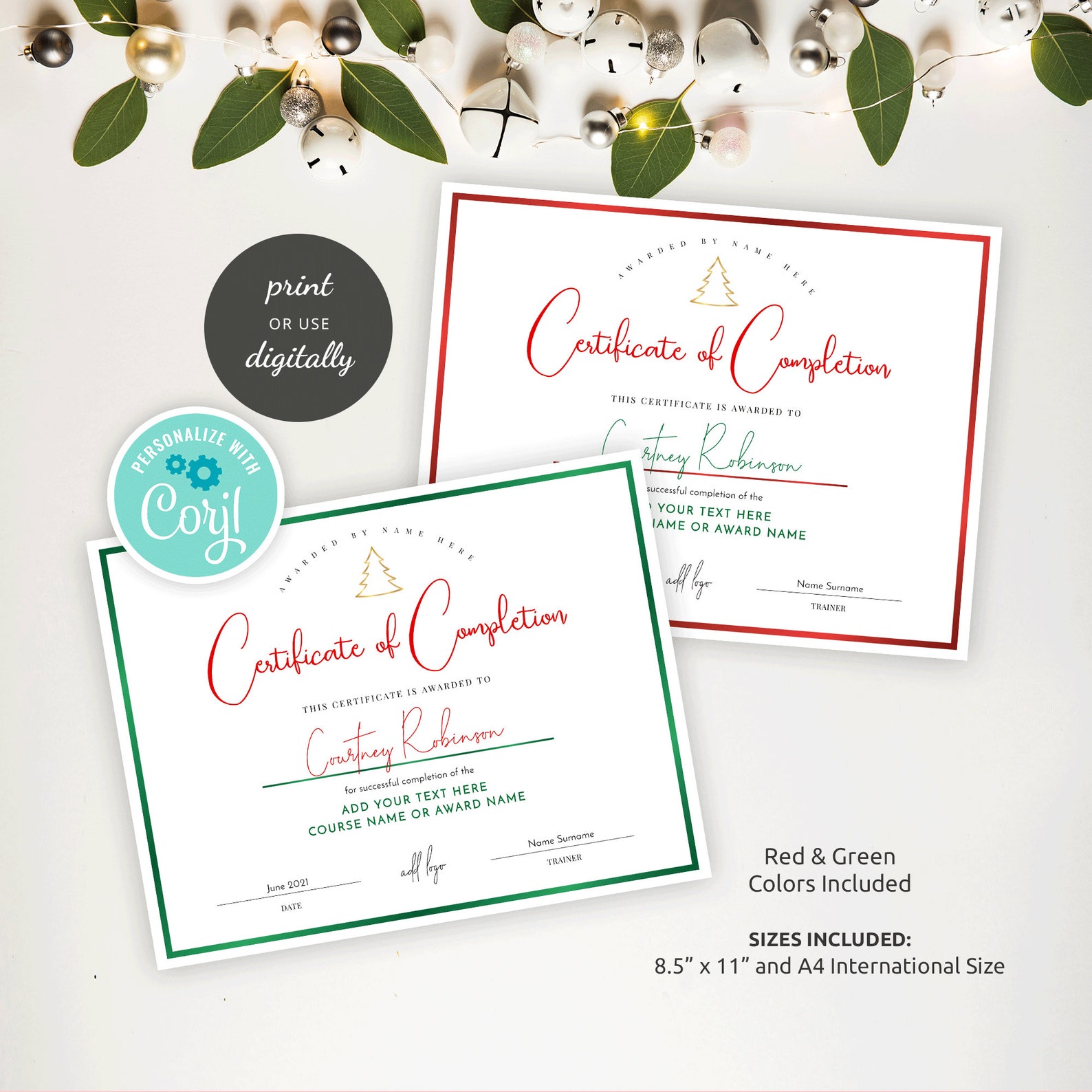 Christmas Award Template Editable Certificate of Completion | Etsy