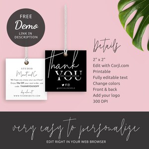 Minimalist Hang Tag Template, Editable Thank You Hangtag, Printable ...