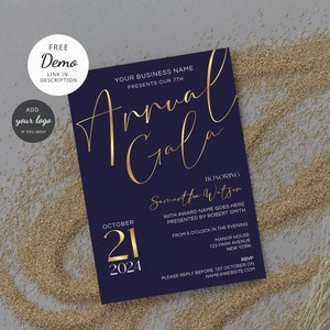 Navy & Gold Gala Invite Template, Editable and Printable Corporate ...