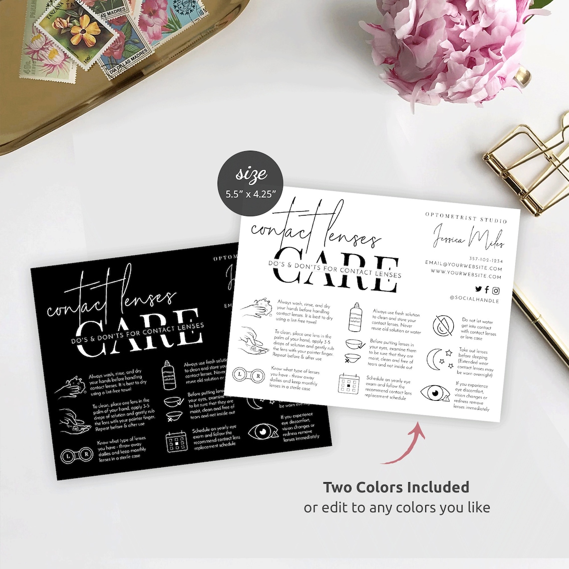 Contact Lenses Care Card Template, Editable Contacts Care Guide ...