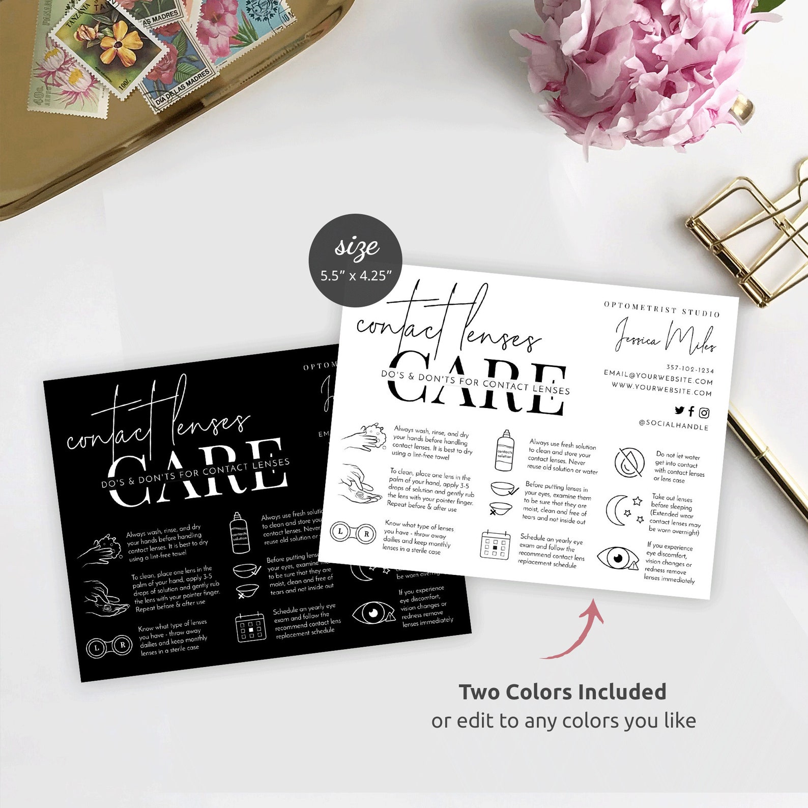 Contact Lenses Care Card Template, Editable Contacts Care Guide ...