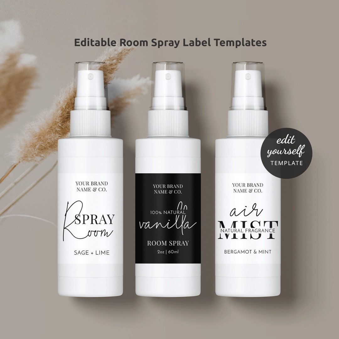 Minimalist Room Spray Label Template, Custom Air Freshener Bottle Wrap ...