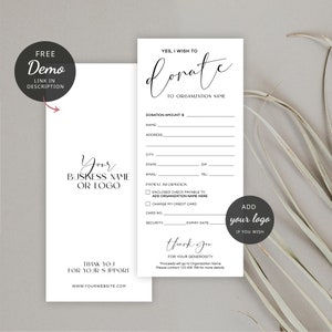 Minimal Donation Card Template, Customizable Donor Form 4"x9", Black ...