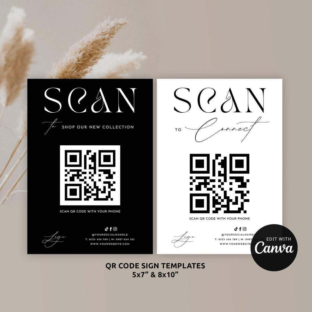 QR Code Sign Canva Template, Minimalist Scan QR Link Board 8x10 ...