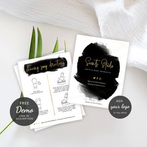 Shaving Soap Care Card Template, Editable Shaving Bar Care Guide, Black ...