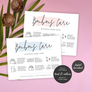 Bonbons Care Card Template, Chocolates Storage Instructions, Pink ...