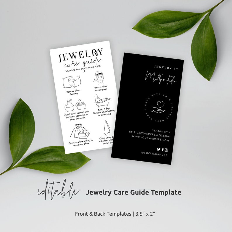 Minimalist Jewelry Care Card Template Printable Jewellery - Etsy
