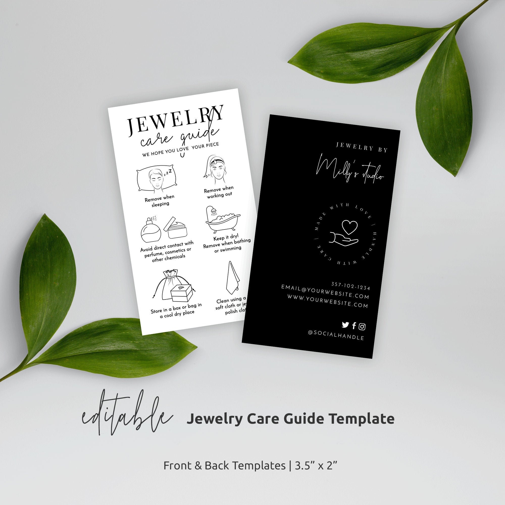 Minimalist Jewelry Care Card Template Printable Jewellery | Etsy