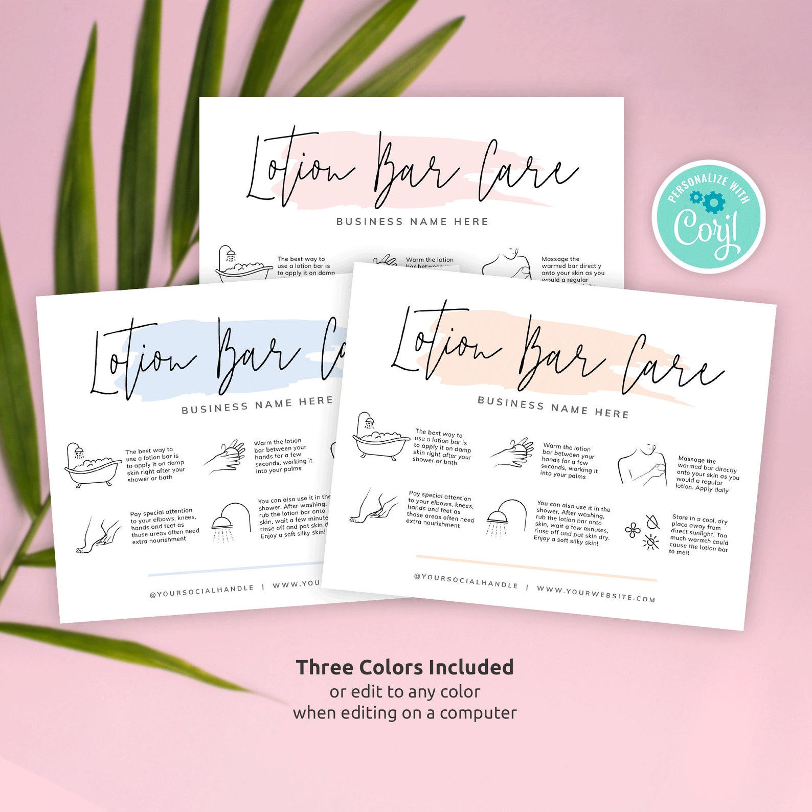 Editable Lotion Bar Care Card Template, Solid Body Butter Application ...