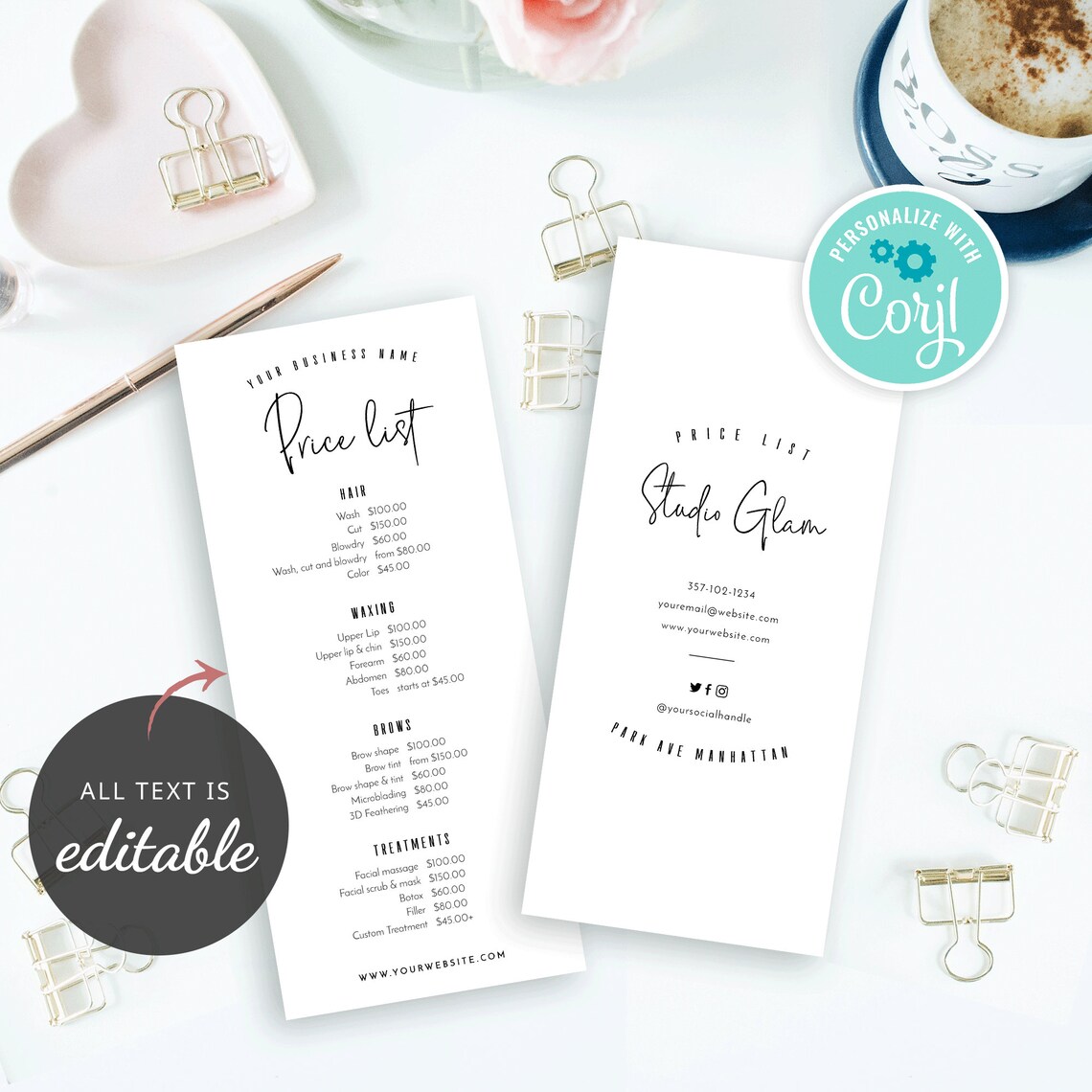 Minimal Pricing List Rack Card Template Printable Business | Etsy