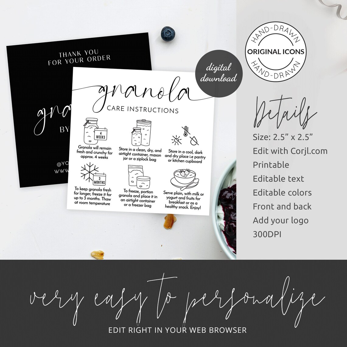 Minimal Granola Care Guide Template, Editable Sourdough Granola Storage ...