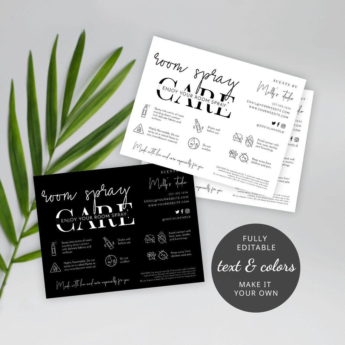 Room Spray Care Card Template Editable Room Mist Care Guide - Etsy