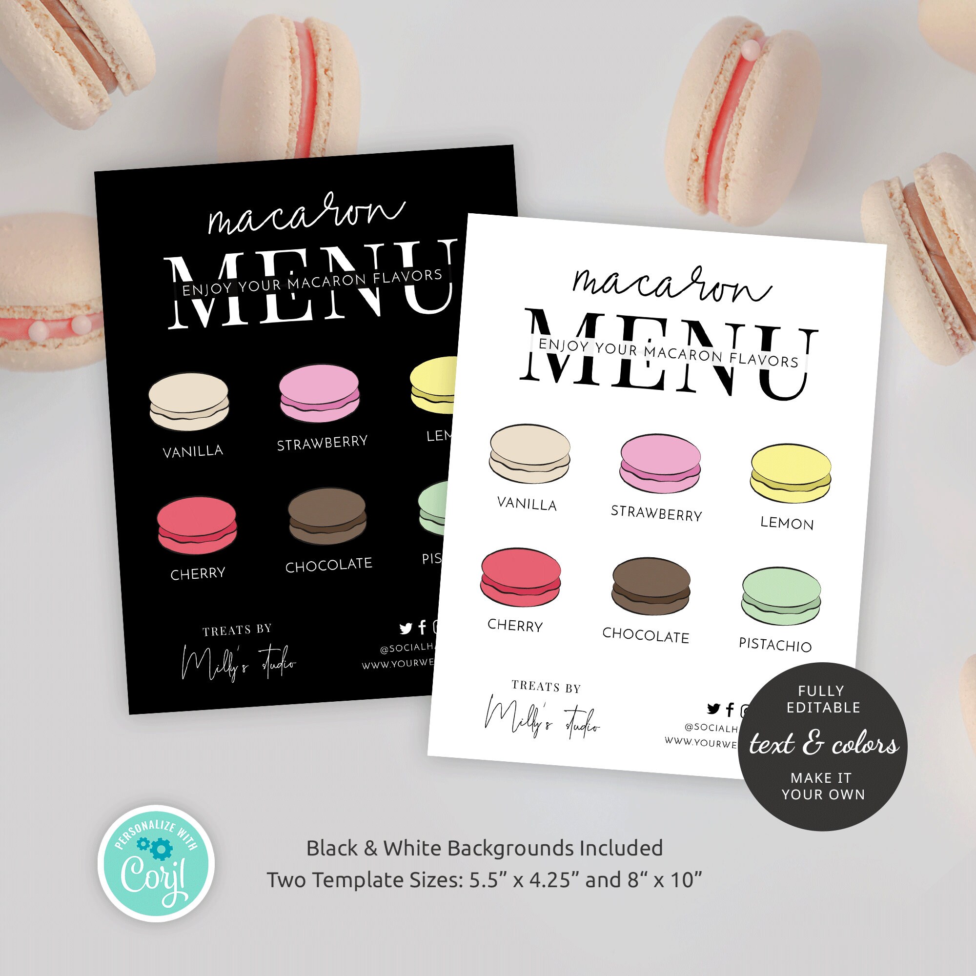 DIY Macarons Menu Template, Minimalist Macarons Flavor List, Printable ...
