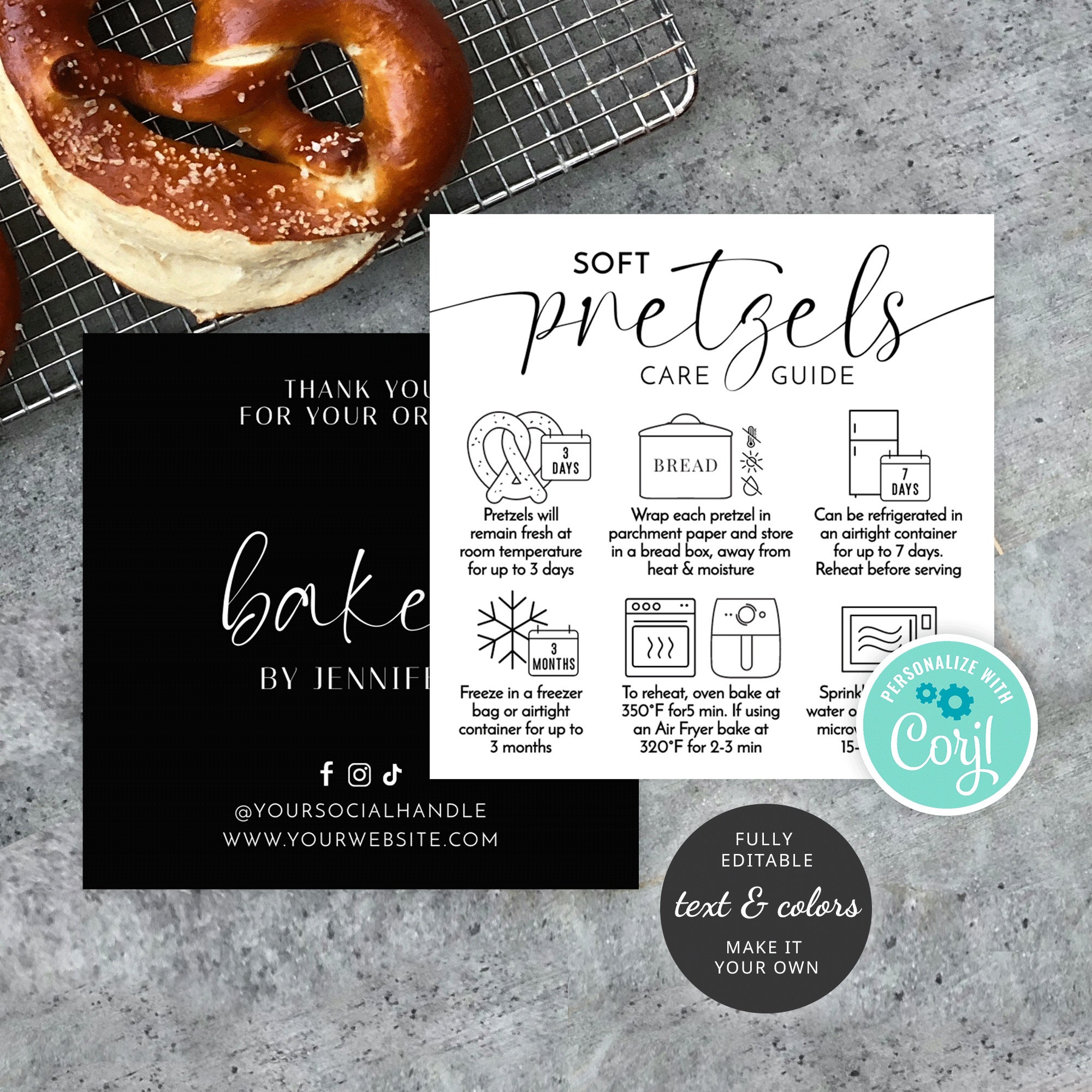 Minimal Pretzels Care Card Template, Custom Sourdough Soft Pretzel ...