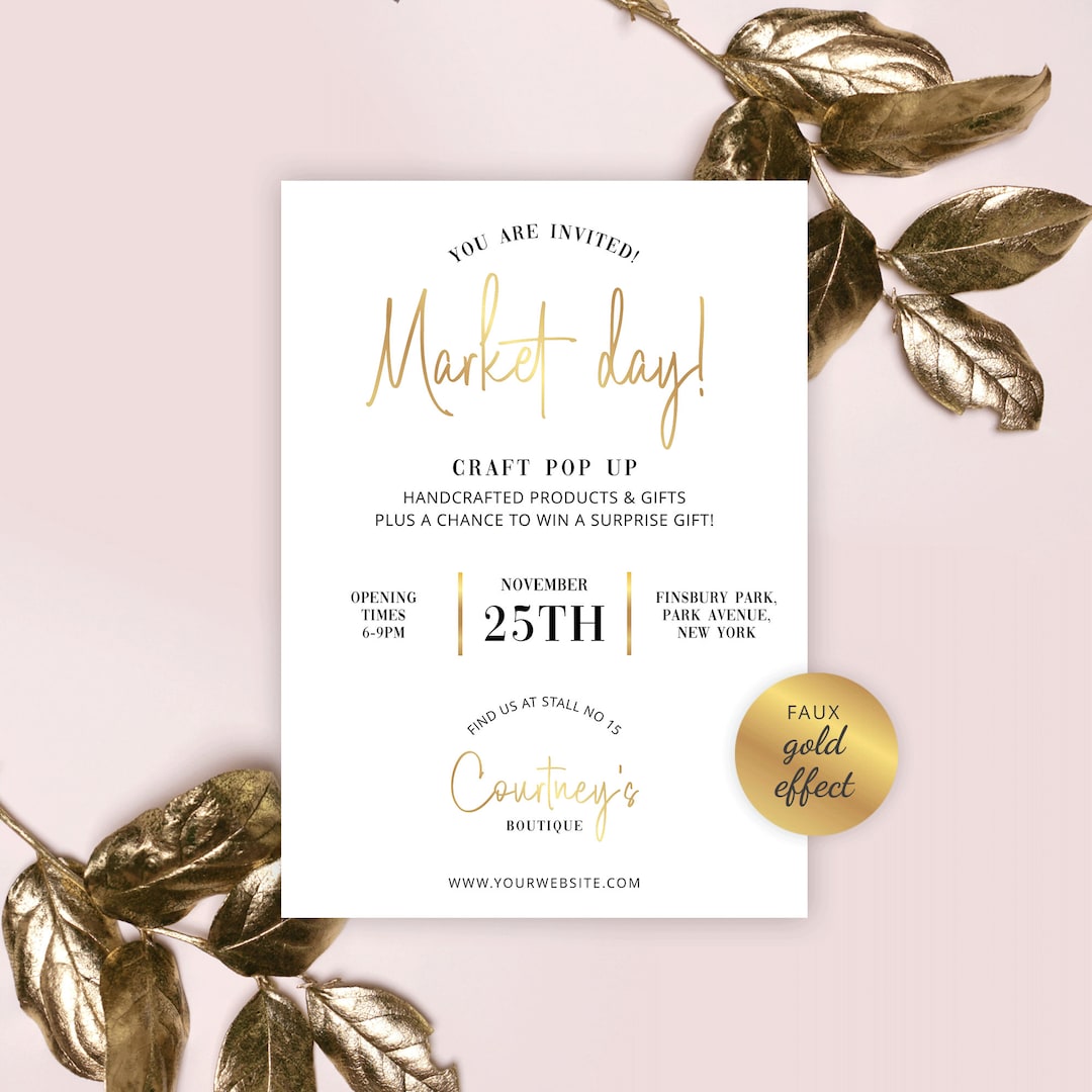 DIY Market Day Flyer Template, Faux Gold Market Stall Invite, Editable ...