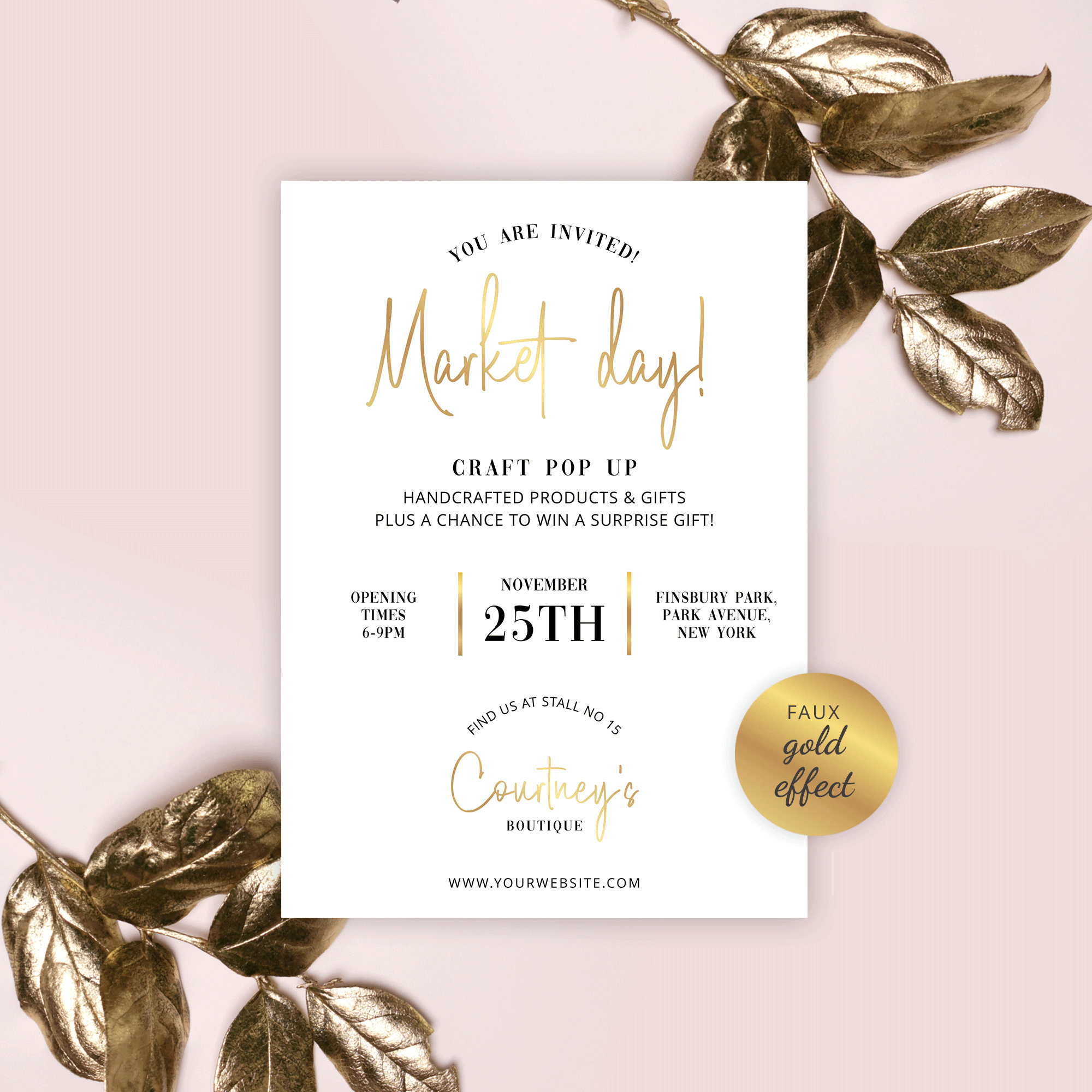 DIY Market Day Flyer Template Faux Gold Market Stall Invite - Etsy