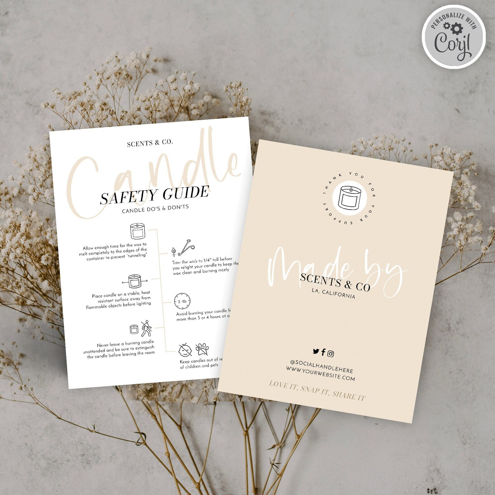 Candle Safety Instructions Card Template Editable Candle Care - Etsy