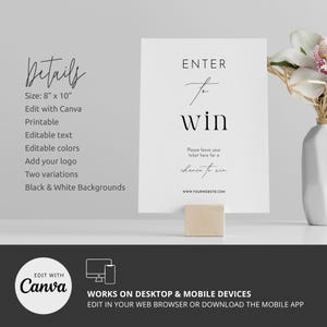Elegant Raffle Sign Canva Template, Minimalist Enter to Win Poster 8" X ...
