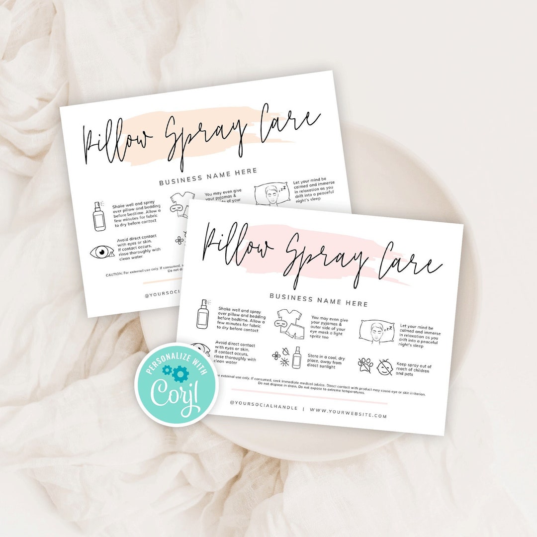 Pillow Spray Care Card Template, Editable Sleep Mist Care Guide ...