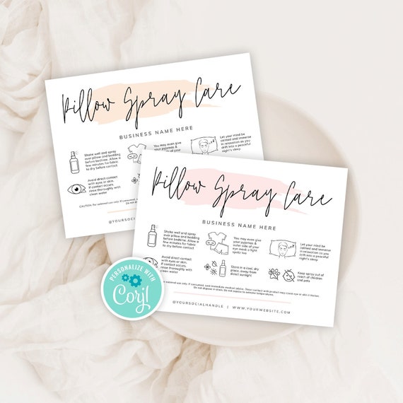 Pillow Spray Care Card Template Editable Sleep Mist Care | Etsy