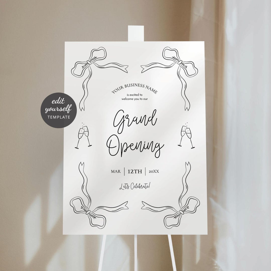 Hand Drawn Grand Opening Sign Template, Whimsical Bows Launch Party ...