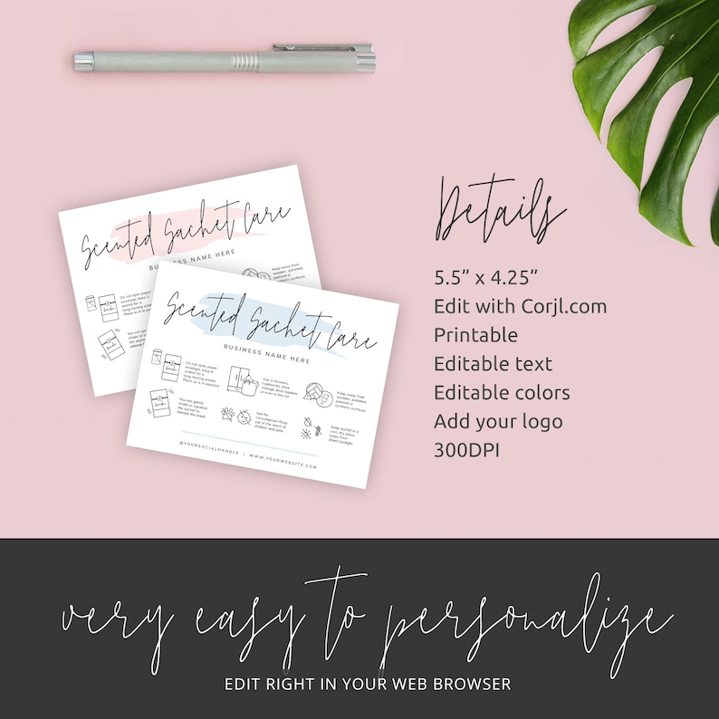 Scented Sachet Care Card Template Editable Perfume Sachet - Etsy