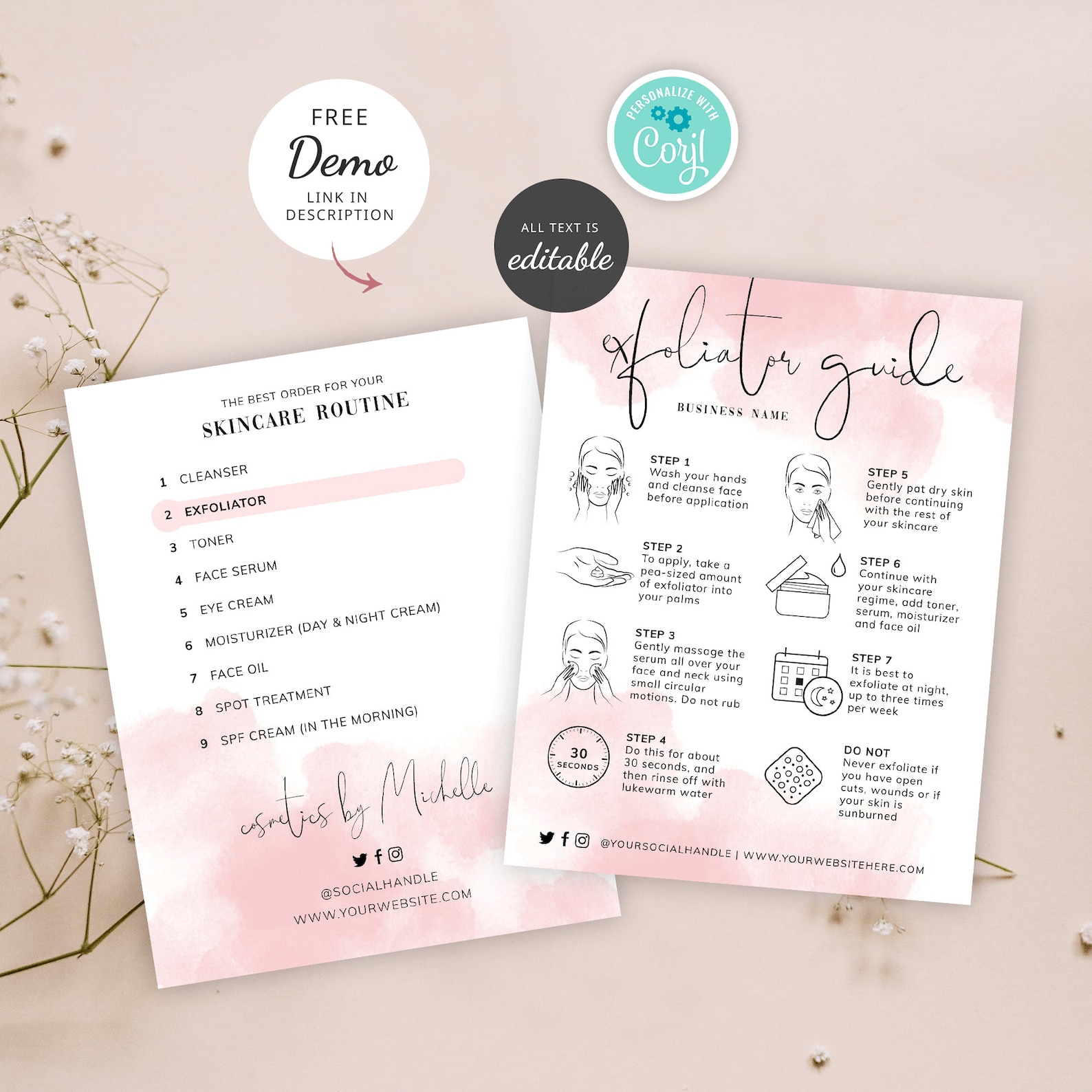 Face Exfoliator Application Guide, Skincare Regime Template, Editable ...
