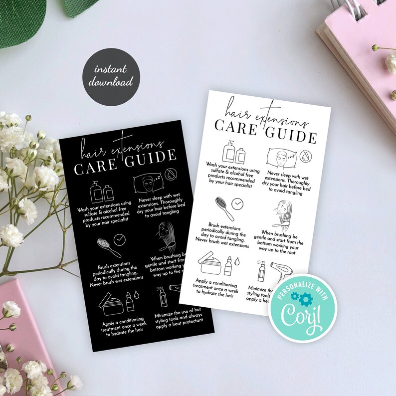 Hair Extensions Aftercare Template, Editable Hair Extensions Care Card ...