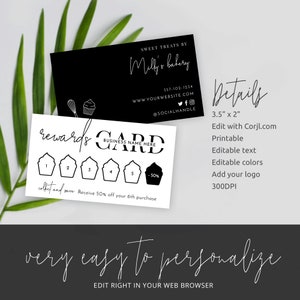 Cupcake Loyalty Card Template, Bakery Stamp Cards, Minimalist Coffee ...